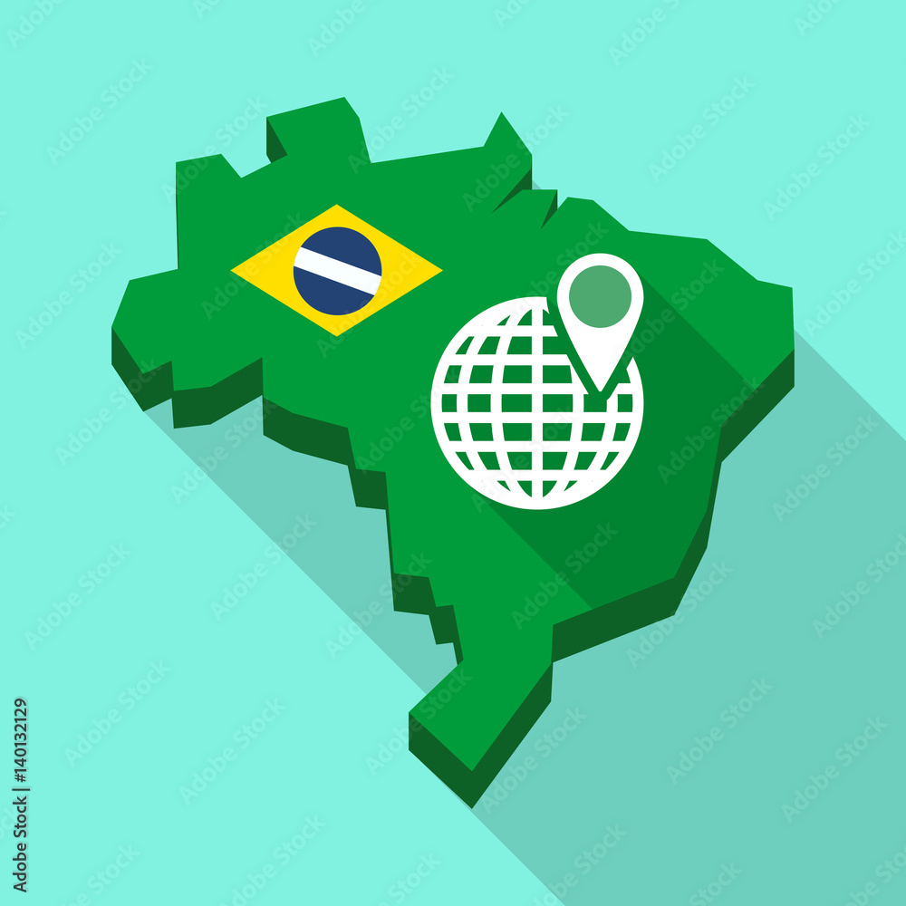 Long shadow map of Brazil with a world globe Stock Vector | Adobe Stock