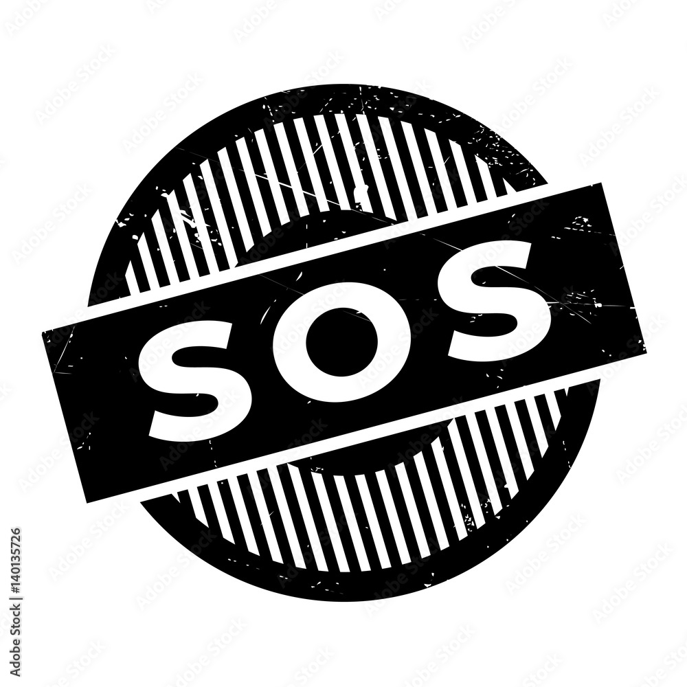 Sos rubber stamp. Grunge design with dust scratches. Effects can be ...
