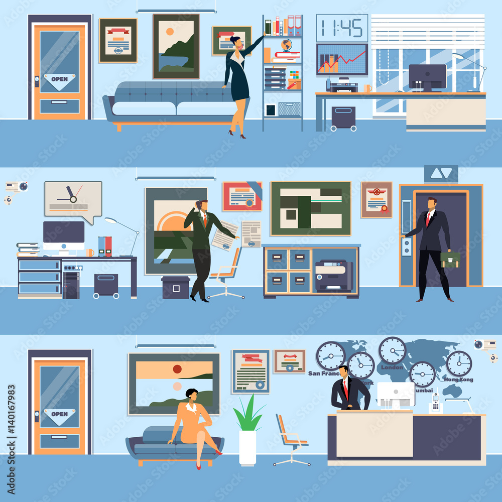 Vector modern office workspace set in flat style Stock Vector | Adobe Stock