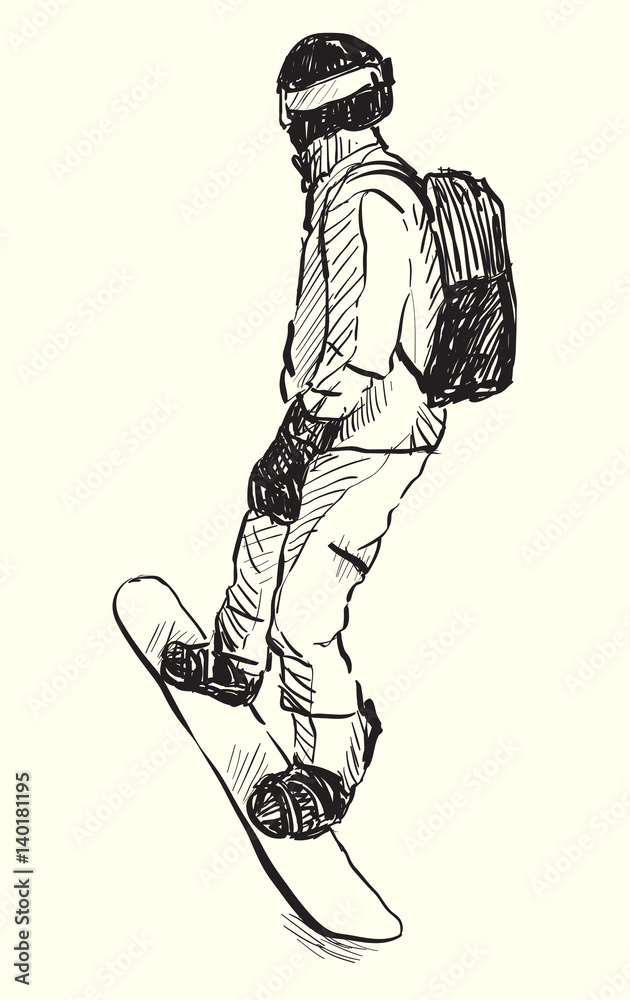 sketch of Snow board man riding, Winter Sport, Snowboarding collection ...
