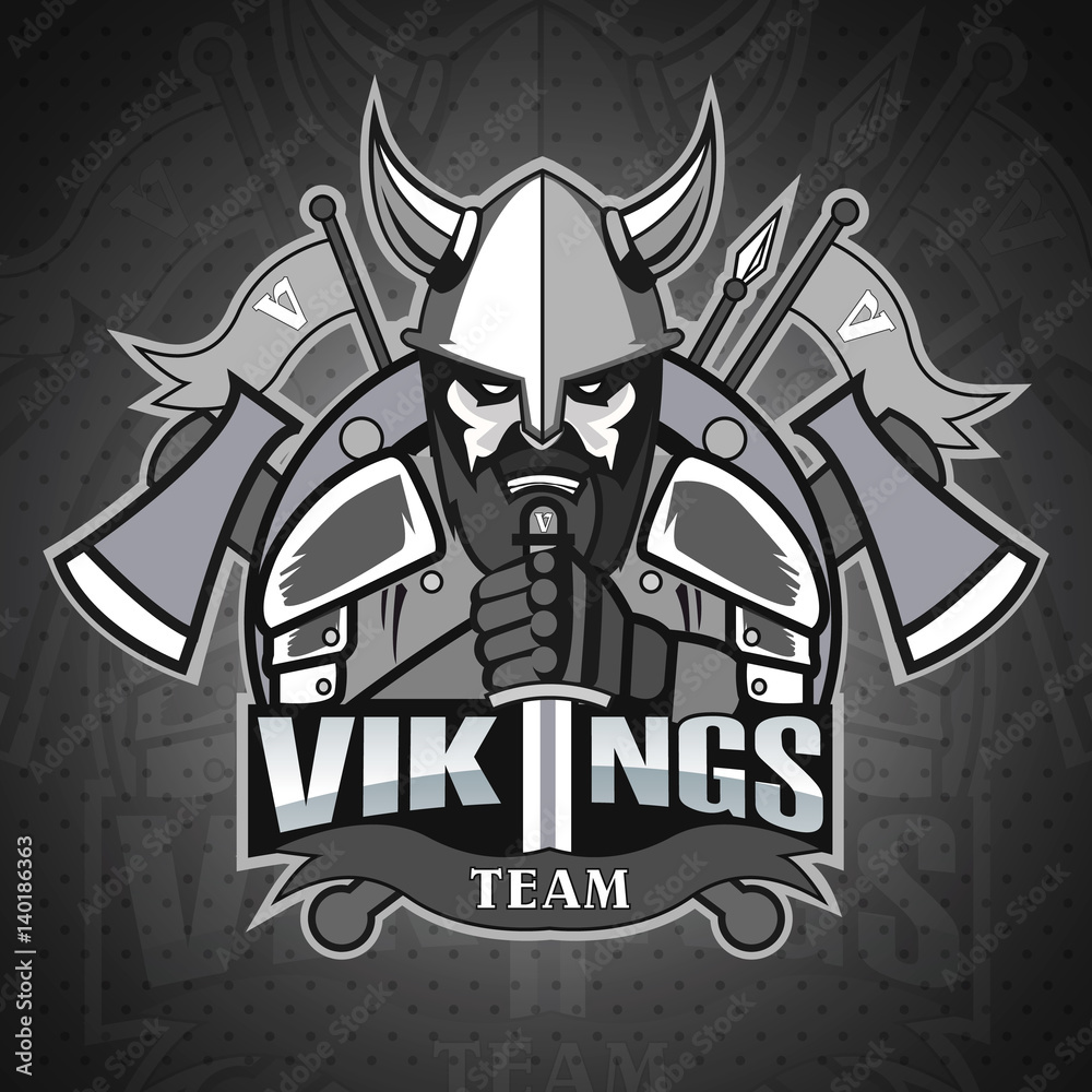 Vikings logo mascot for a team on a color background. Sport logo ...