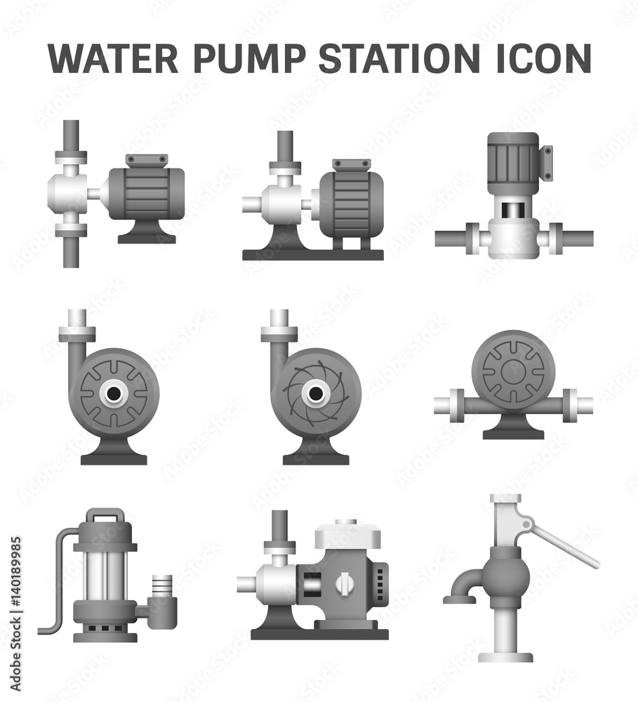 Water pump vector icon i.e. centrifugal, rotary, submersible and well ...
