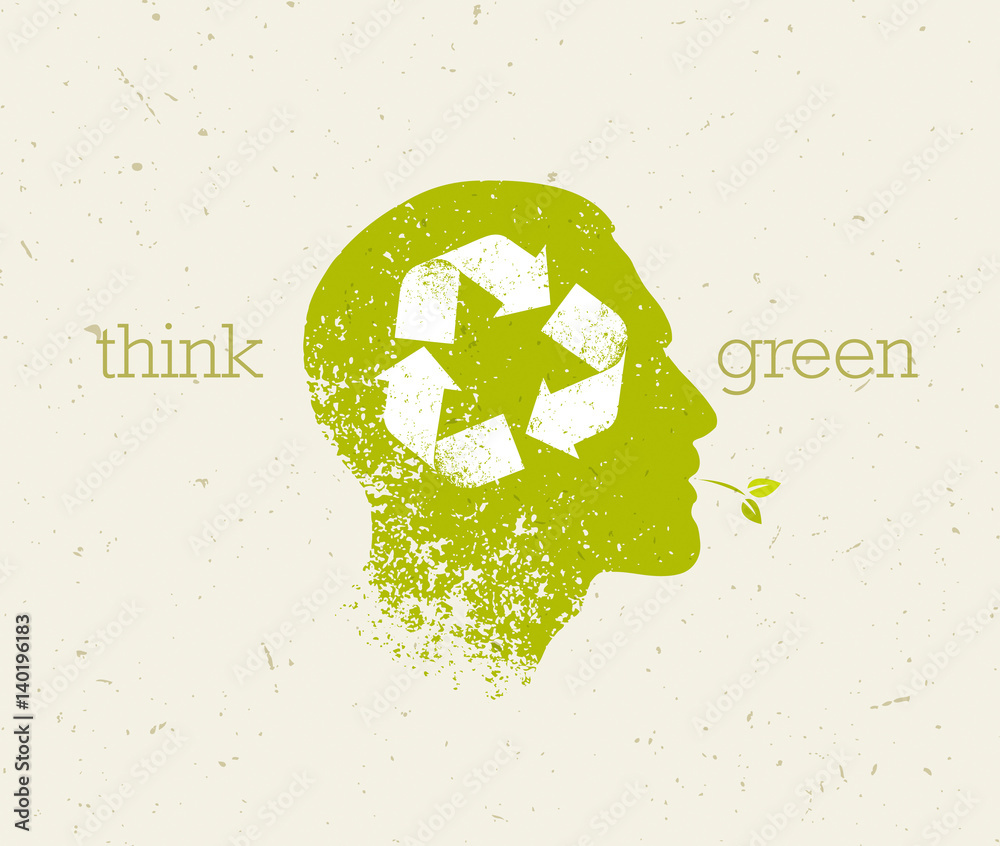 Think Green Recycle Reduce Reuse Eco Poster. Vector Creative Organic ...