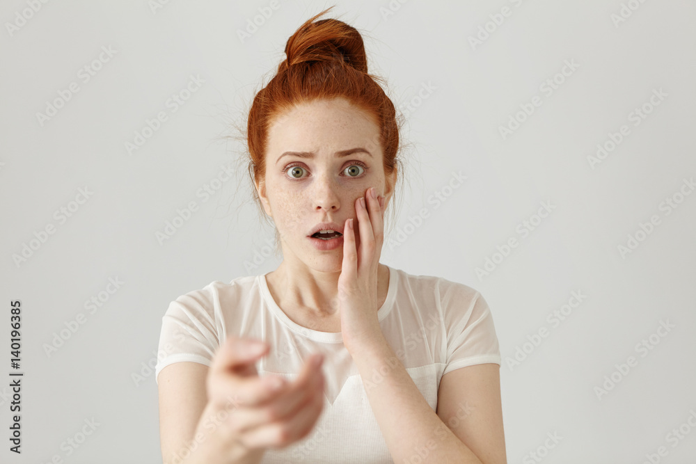 Human facial expressions, emotions and feelings. Beautiful redhead girl ...