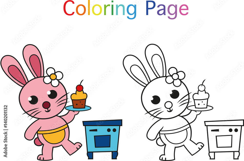Cute rabbit character for coloring book, coloring page activities ...