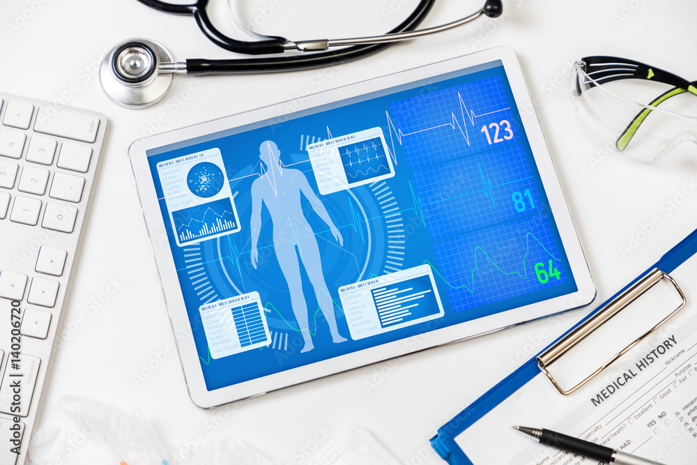 vital signs in tablet screen, medical technology concept, various ...