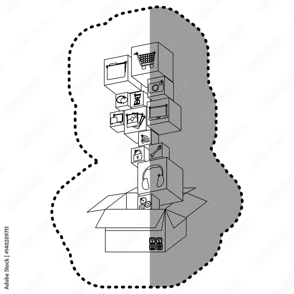 contour box with color symbols icon, vector illustraction design Stock ...