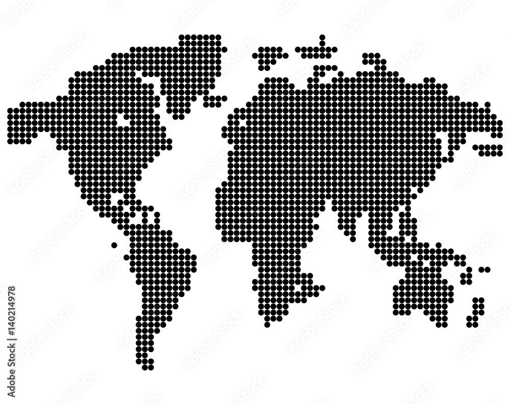 Isolated black color worldmap of dots on white background, earth vector ...
