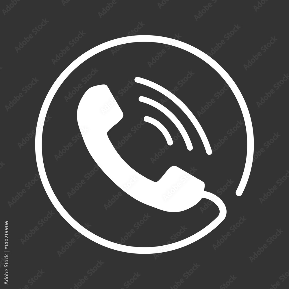 Phone icon vector, contact, support service sign isolated on black ...