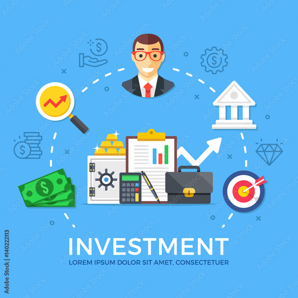 Investment, capital gain. Flat design graphic elements, signs, symbols ...