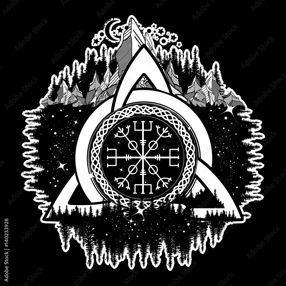 Celtic trinity knot, Helm of Awe, aegishjalmur, tattoo. Scandinavian ...