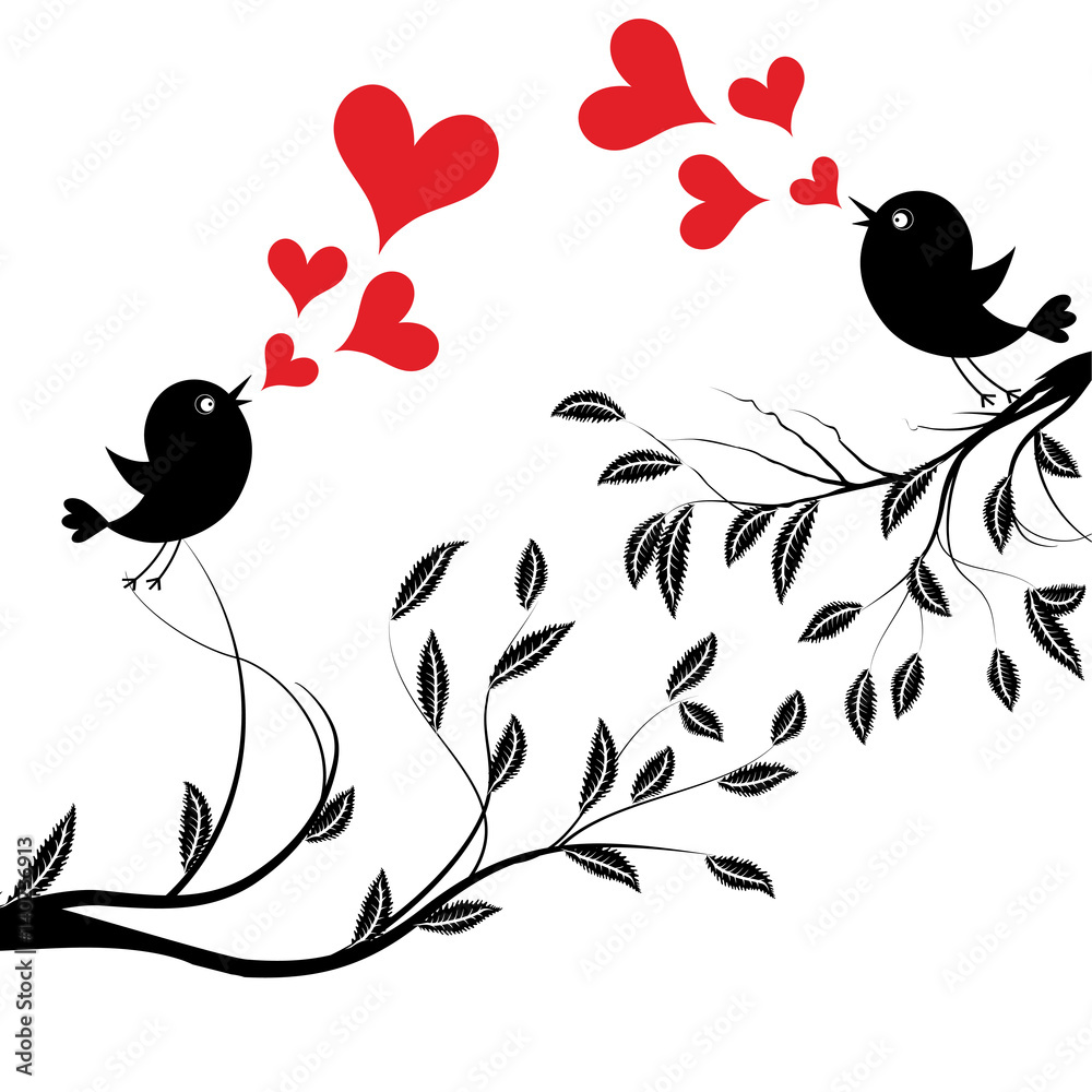 Vector illustration of a birds on tree Stock Vector | Adobe Stock