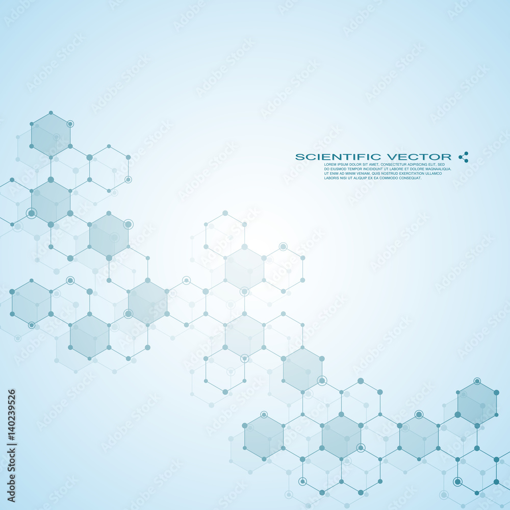 Hexagonal molecule. Molecular structure. Genetic and chemical compounds ...