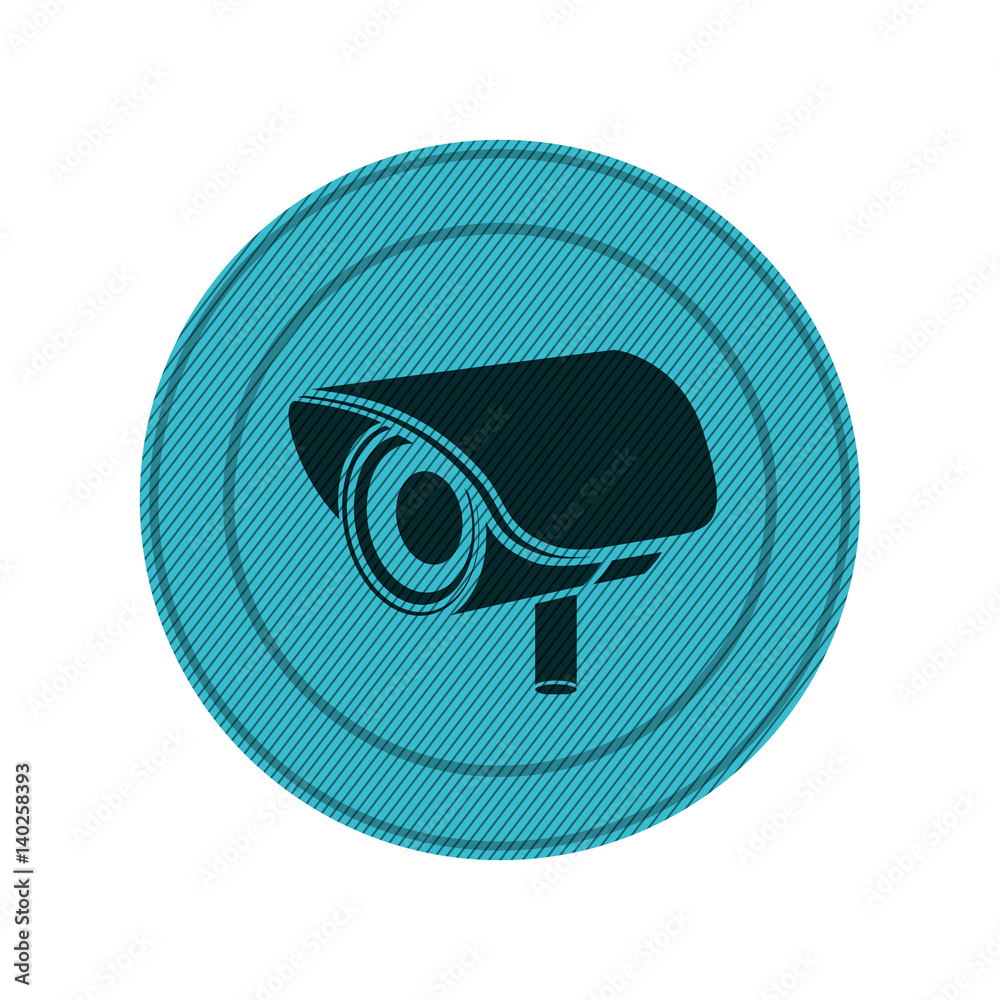 blue circular frame with exterior video security camera vector ...