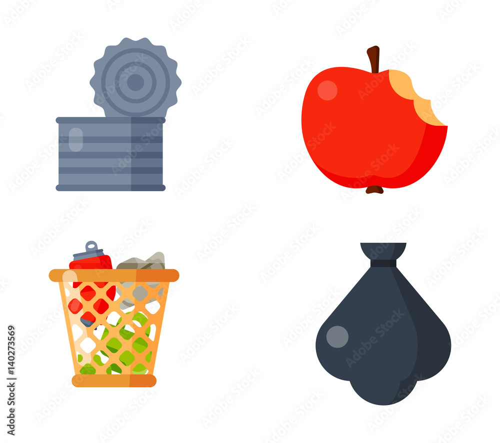 Household waste garbage icons vector illustration trash recycling ...