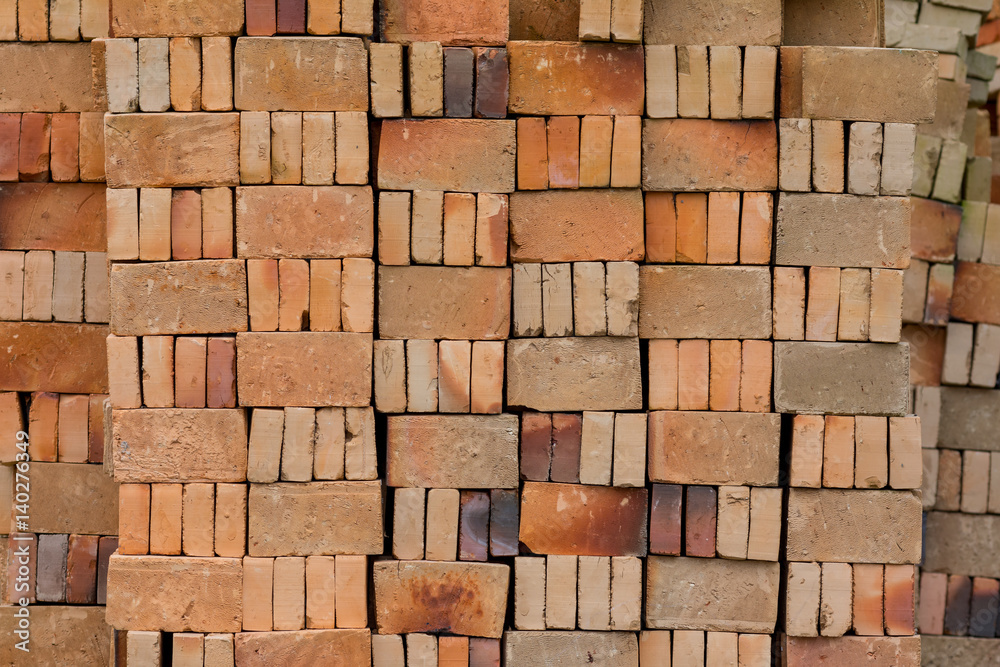 Basic red house bricks stacked in a pattern viewed straight on. Stock ...