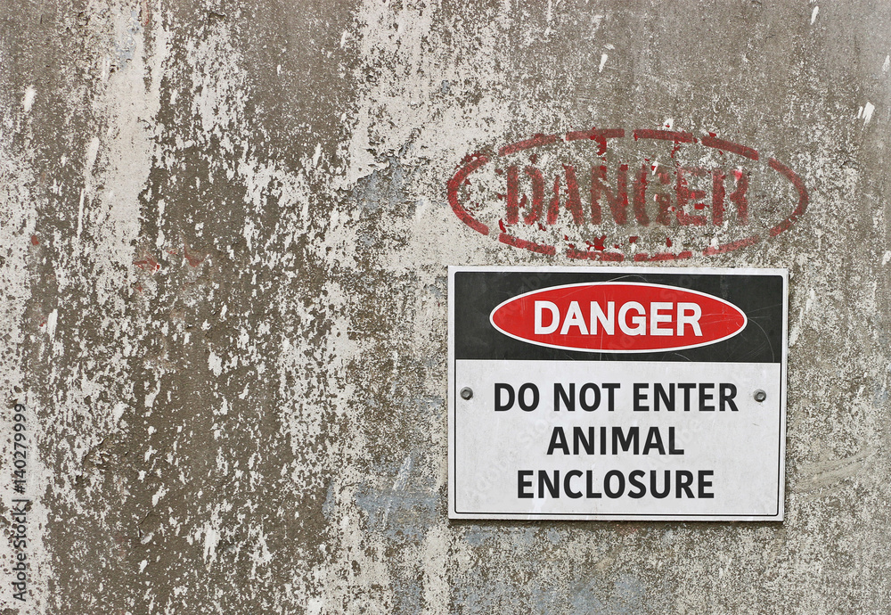 red, black and white Danger, Do Not Enter Animal Enclosure warning sign ...