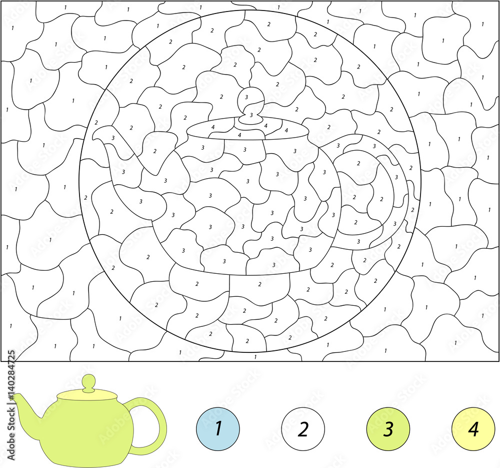 Cartoon teapot. Color by number educational game for kids Stock Vector ...