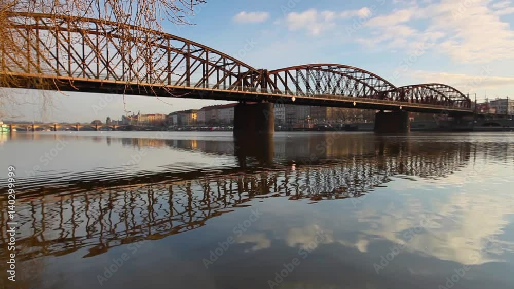 Old iron railway bridge in Prague,Czech Republic. The original bridge ...