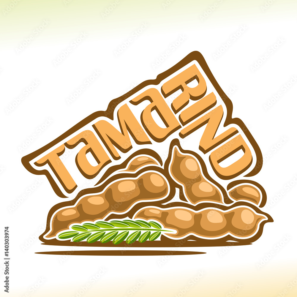 Vector logo Tamarind Fruit: still life of heap tamarind pod with green ...