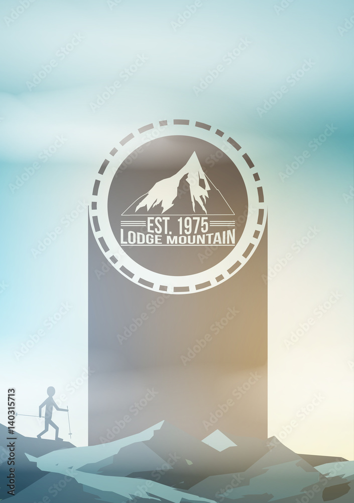 Ski Mountain Poster Template with Nordic Walking Man - Vector ...