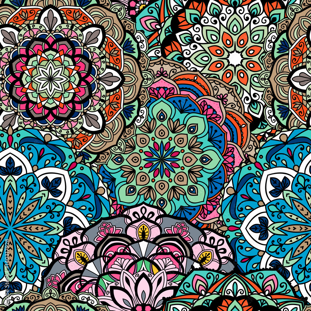 Seamless ethnic pattern with floral motives. Mandala stylized print ...
