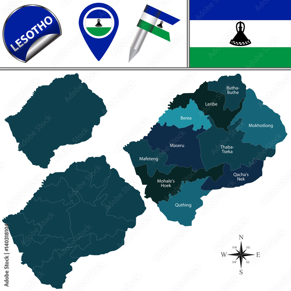 Map of Lesotho with Named Districts Stock Vector | Adobe Stock