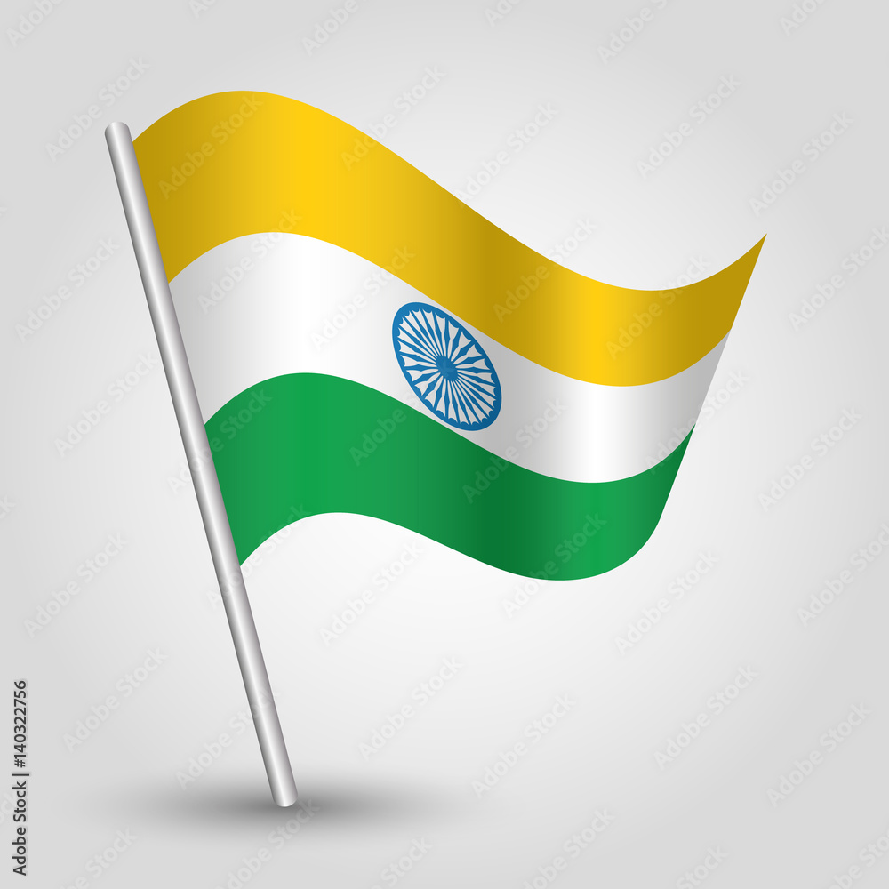 vector waving simple triangle indian flag on slanted silver pole - icon ...