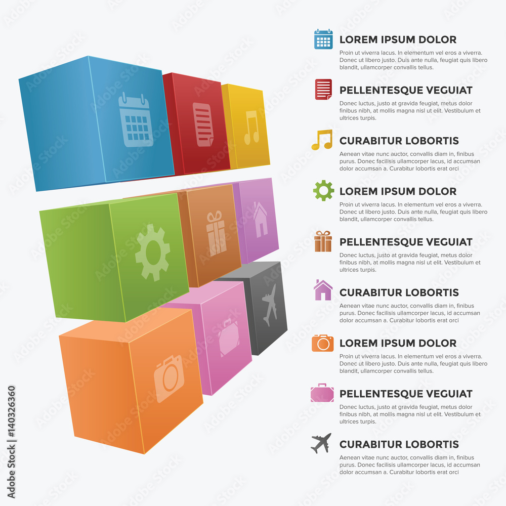 3 Dimension Infographic block with different color and icon Stock ...