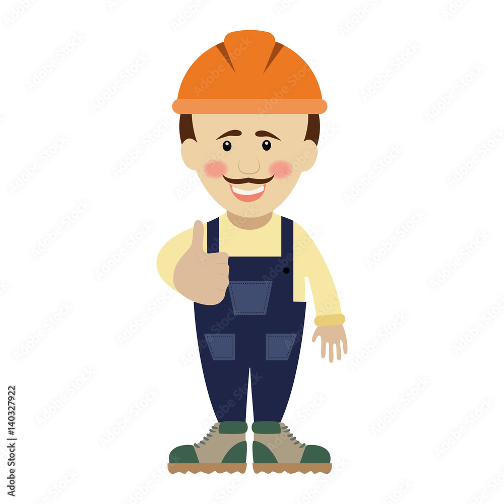 Worker illustration isolated on white background, construction builder ...