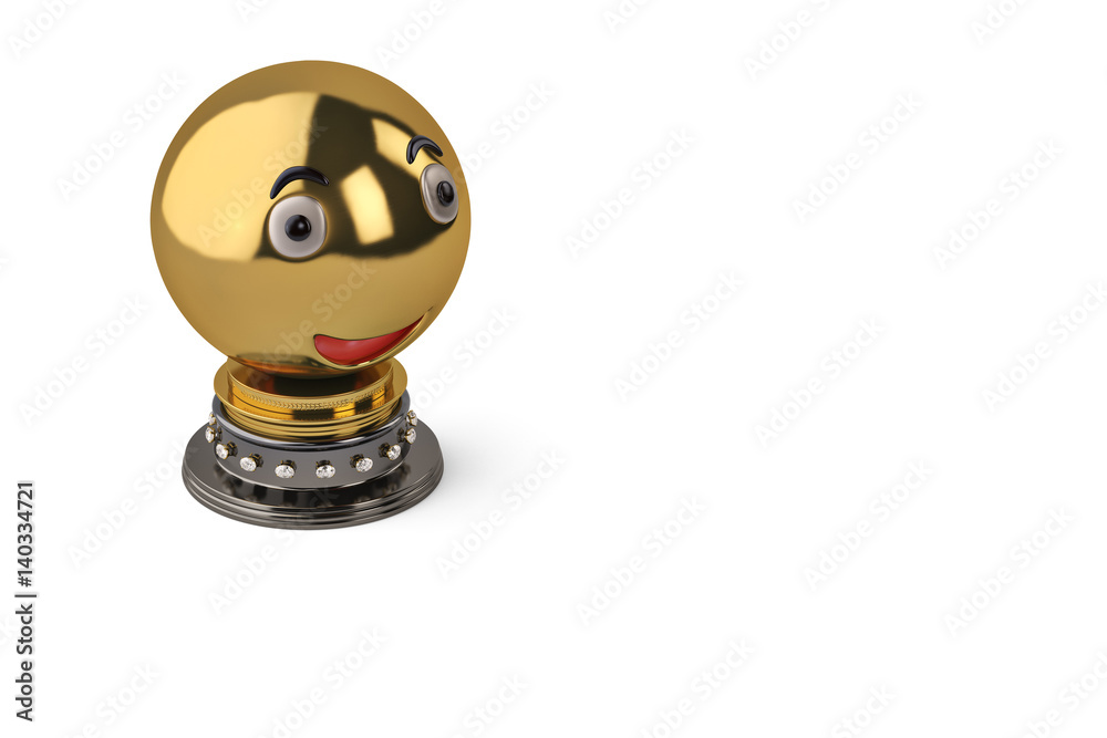 Big gold smile emoticon trophy.3D illustration. Stock Illustration ...