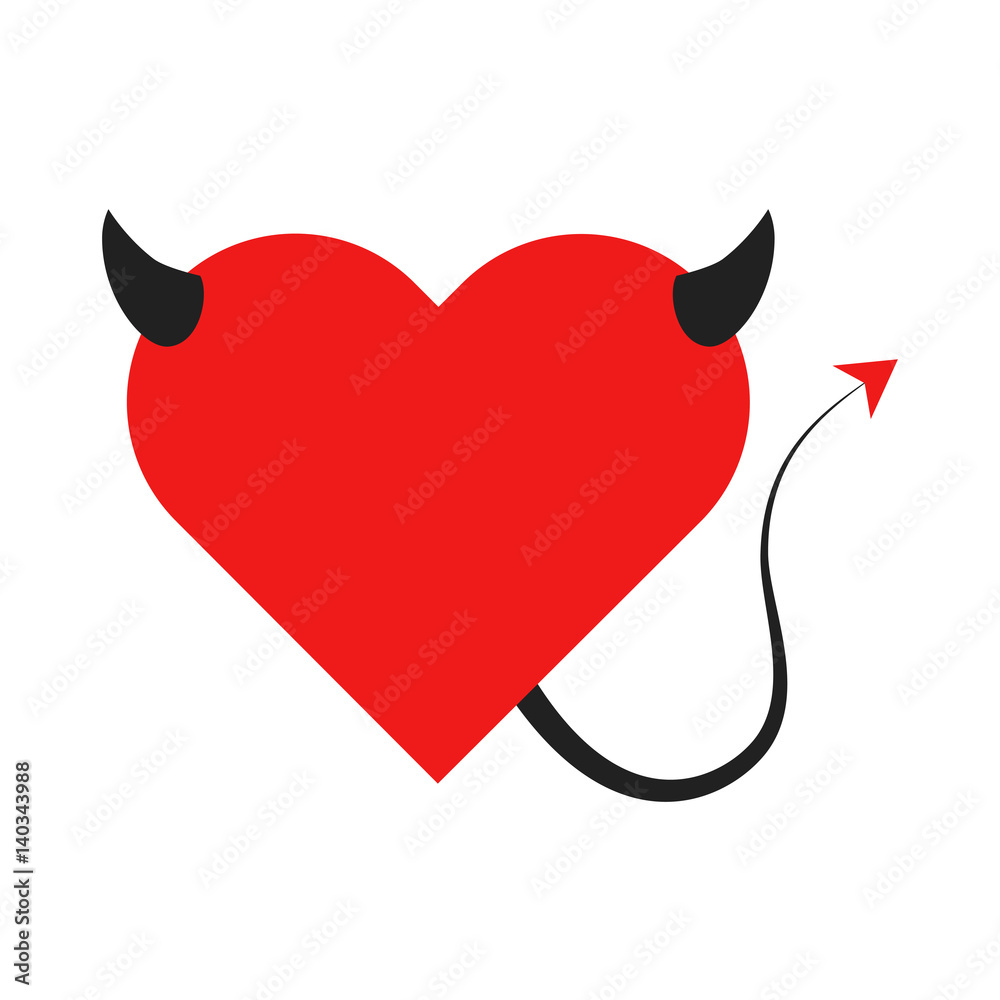 Flat icon devil heart with horns and a tail. Vector illustration. Stock ...