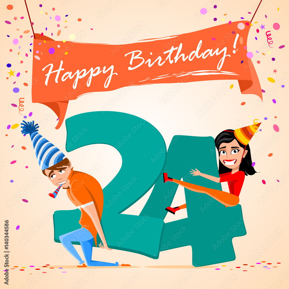 confused boy holding the number 24 on a colorful background. banner ...