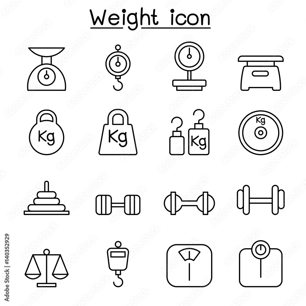Weight, scale, balance, icon set in thin line style Stock Vector ...