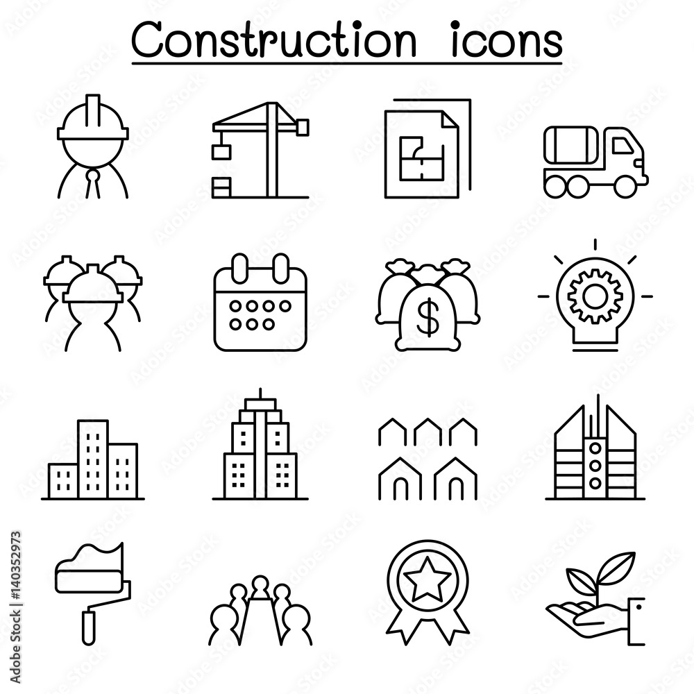 Construction icon set in thin line style Stock Vector | Adobe Stock
