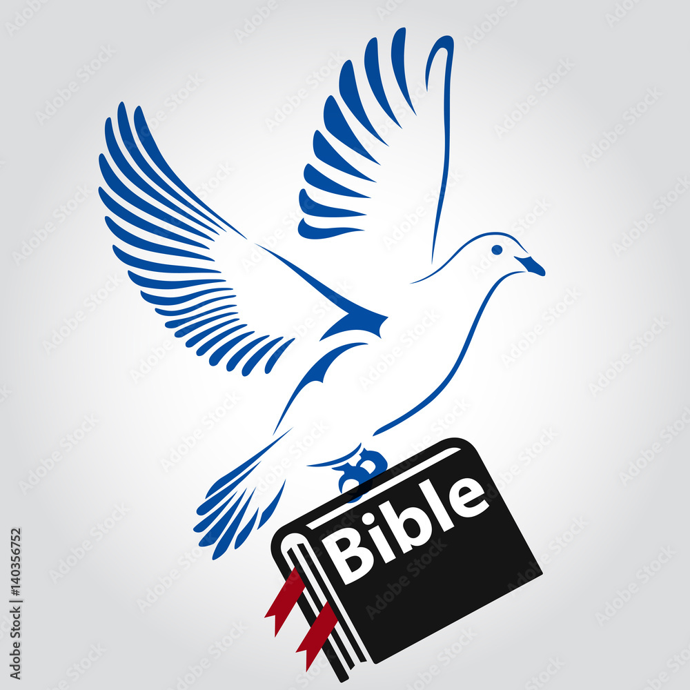 Dove flying with a Symbol of Religion. Bible Book. Dove Of Peace ...