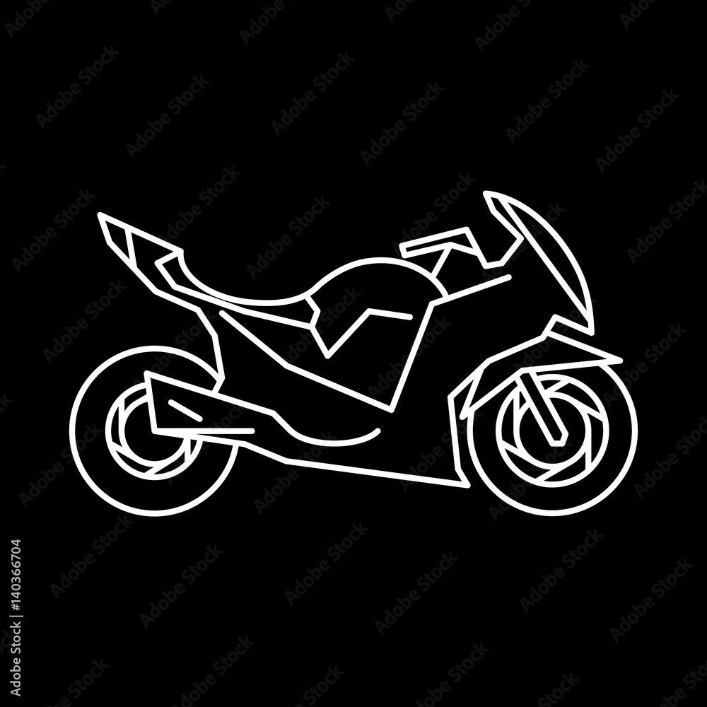 Motorcycle icon white contour on black background of vector ...
