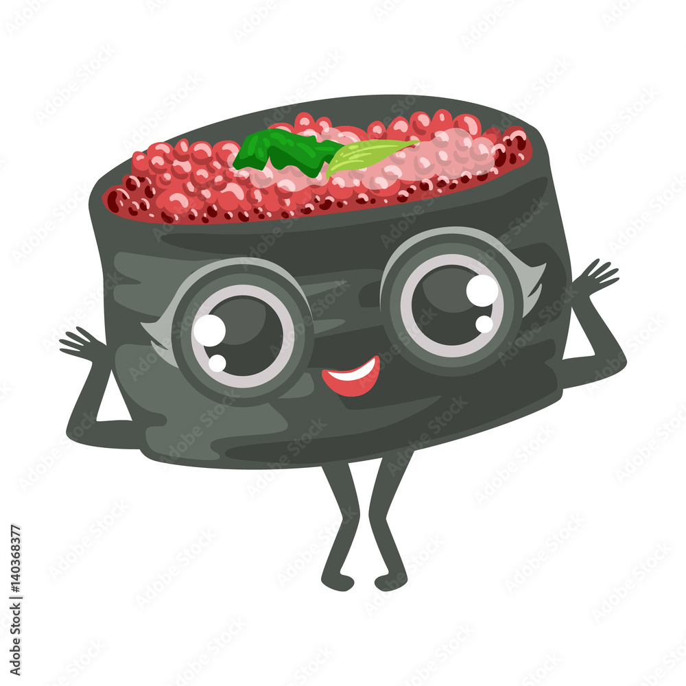 Sushi With Red Fish Eggs Cute Anime Humanized Cartoon Food Character ...