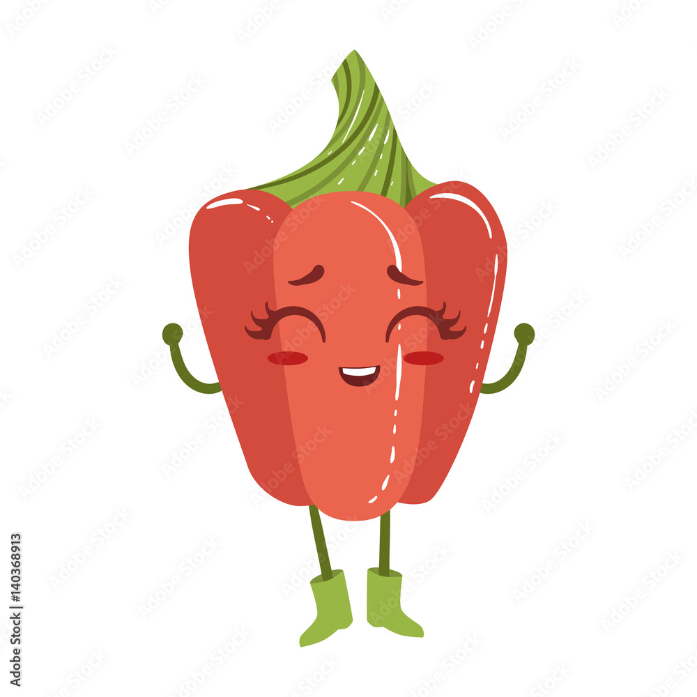 Bell Pepper Cute Anime Humanized Smiling Cartoon Vegetable Food ...