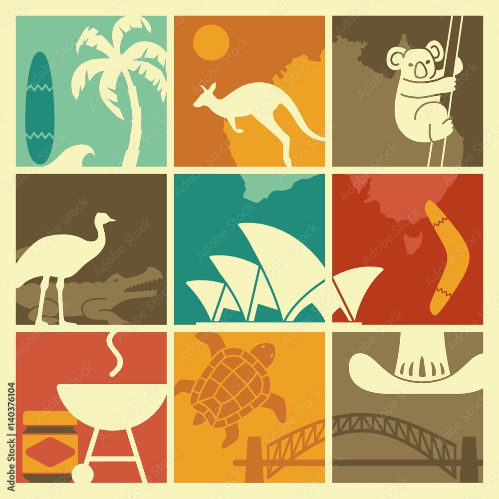 Symbols of Australian culture and nature Stock Vector | Adobe Stock