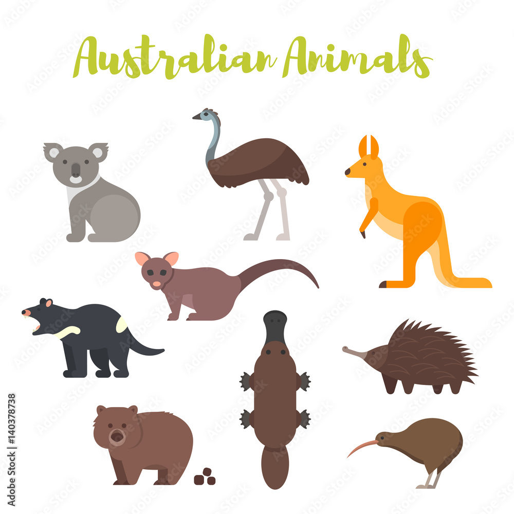 Vector flat style set of Australian animals. Stock Vector | Adobe Stock