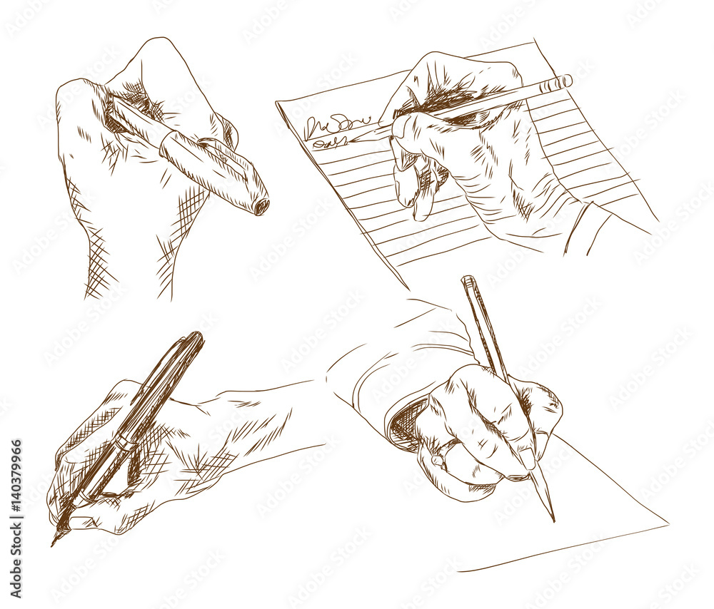 Hand drawn sketch of writing hand in vector illustration. Stock Vector ...