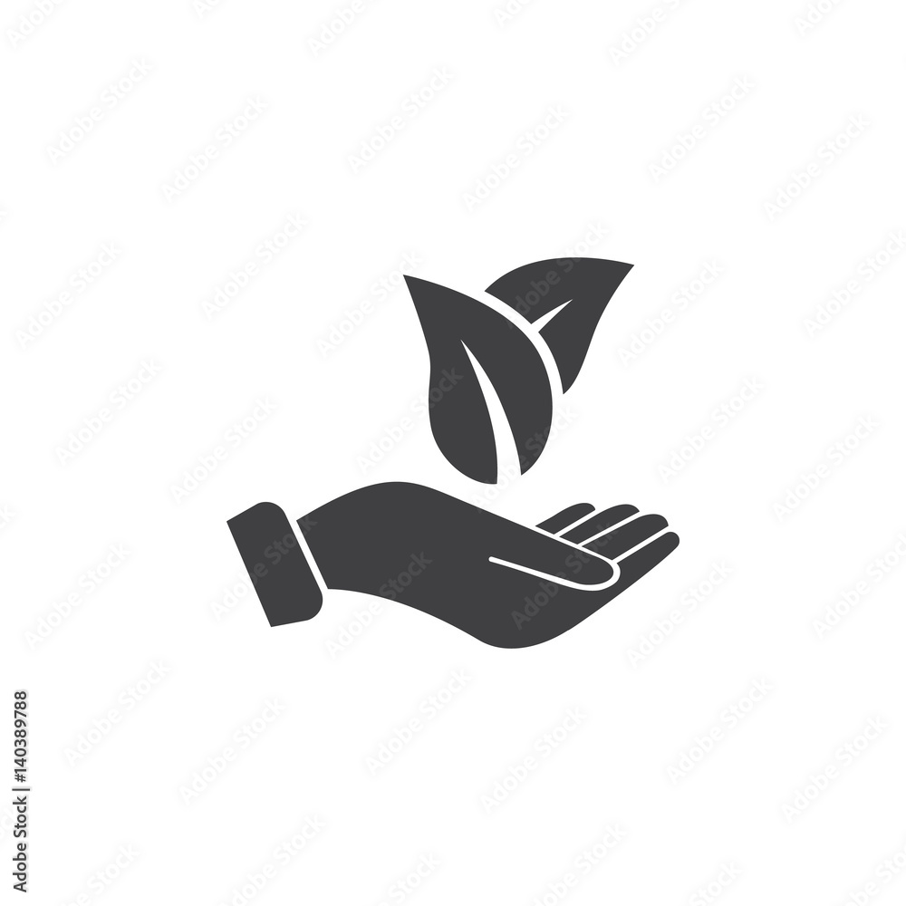 leaf on the hand icon on the white background Stock 벡터 | Adobe Stock