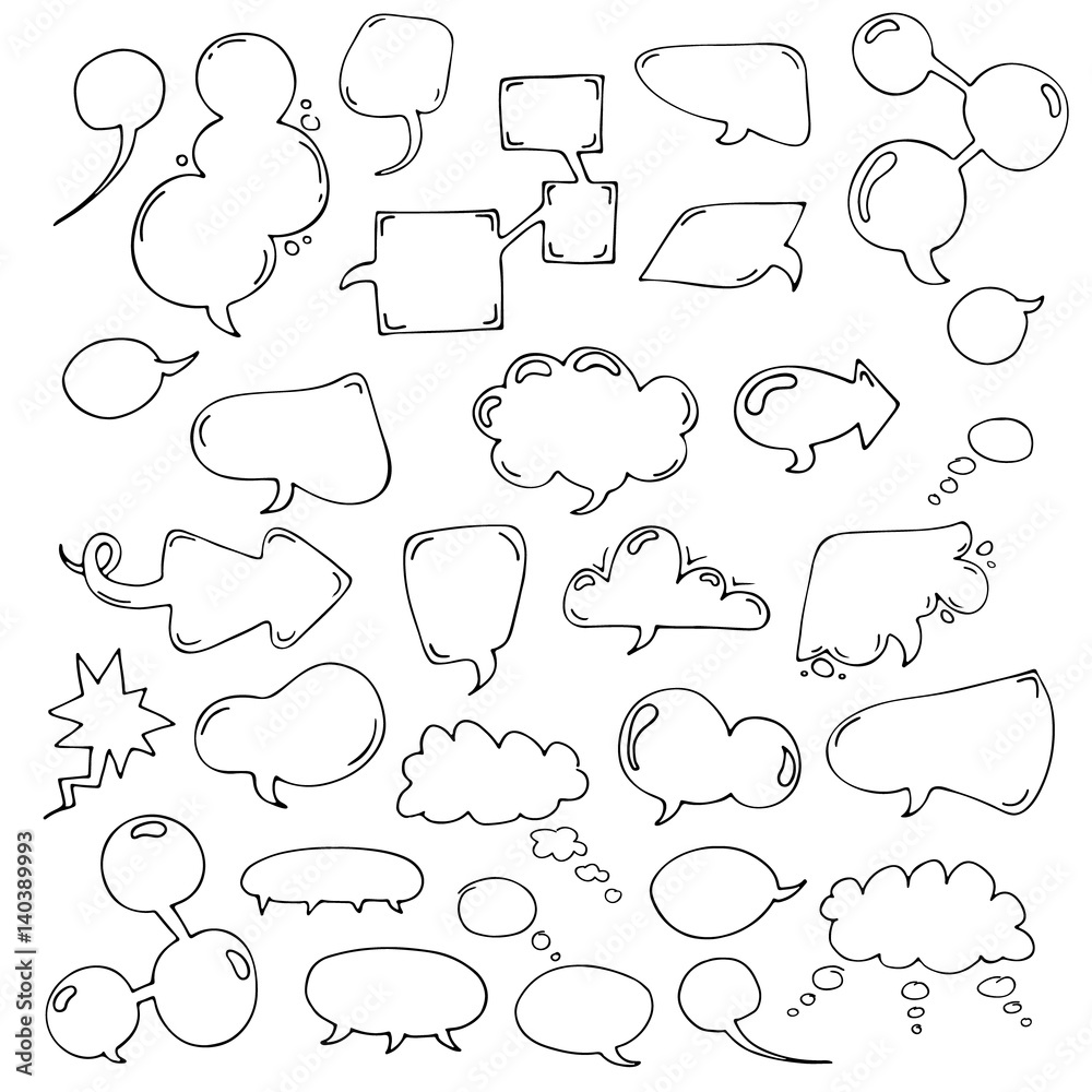 Vector set of speech bubbles. Isolated. outline. hand drawn. Collection ...