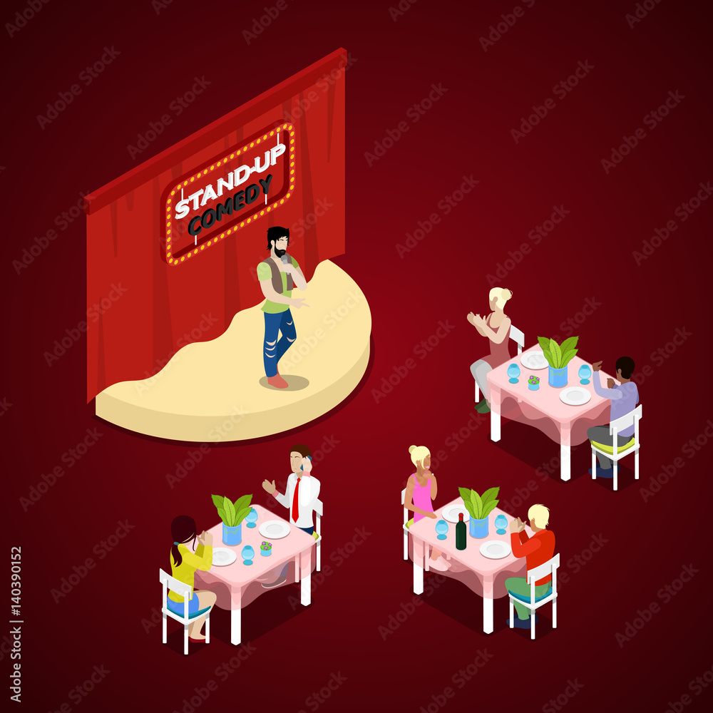 Isometric Stand-Up Comedy Show with Theatre Stage and Comic Showman ...