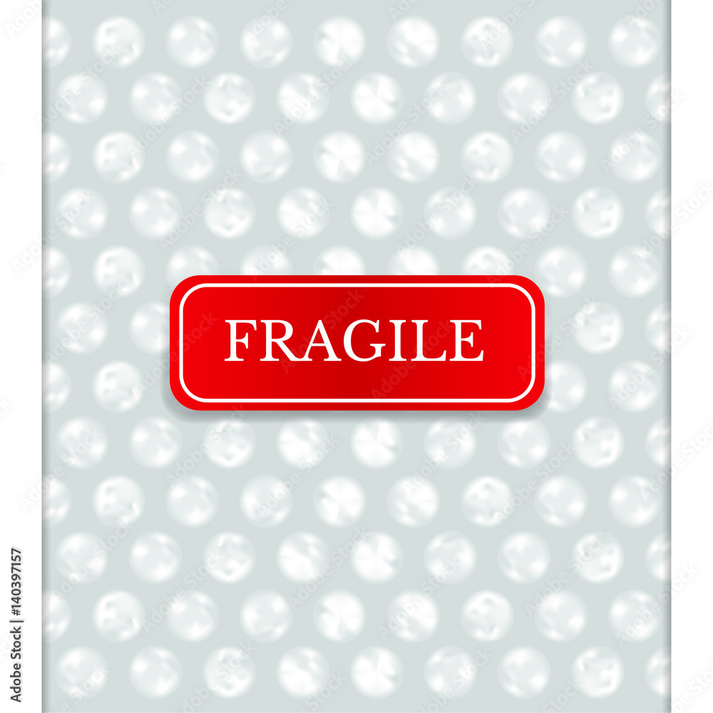 Realistic bubble wrap texture background with fragile sticker Stock Vector | Adobe Stock