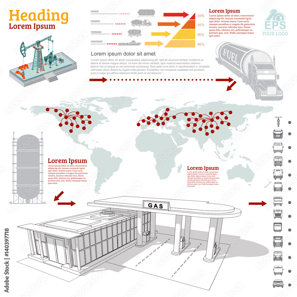 Business infographic design template with realistic gas rig gas ...