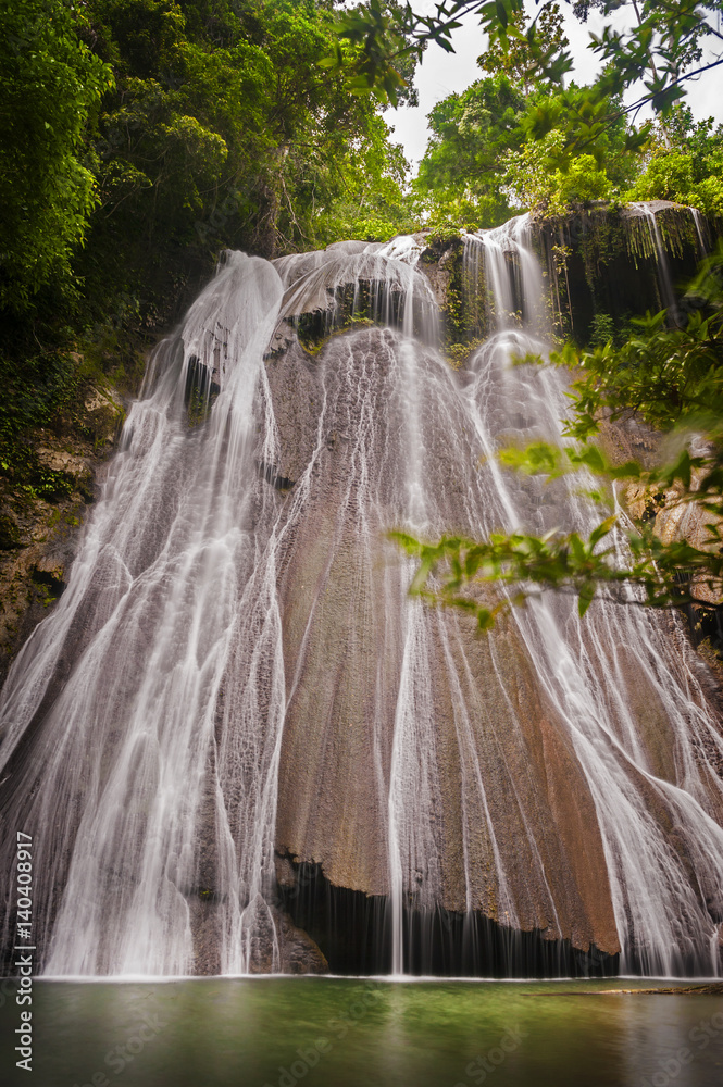 Batanta Island Waterfall, Indonesia. After a one hour hike through rain ...
