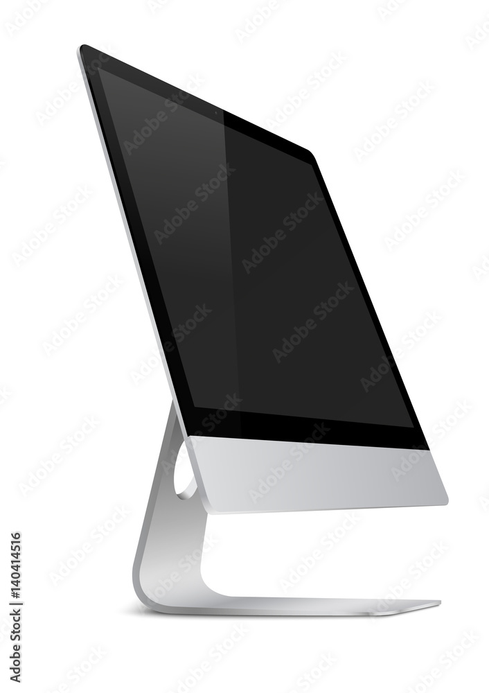 Modern computer monitor display with black screen and shadows isolated ...