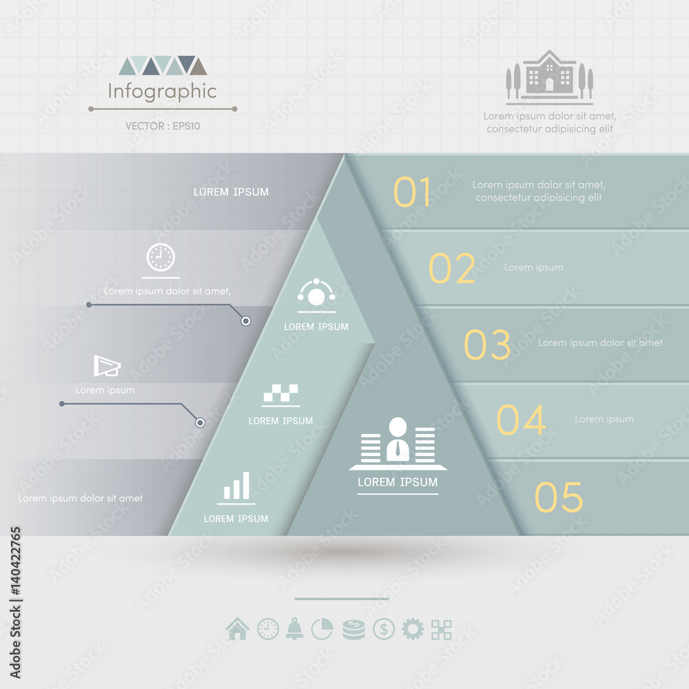 Triangle Infographics design template with business icons, process ...